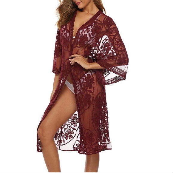 Swim One Size Lace Cardigan Crochet Sheer Cover Ups Poshmark